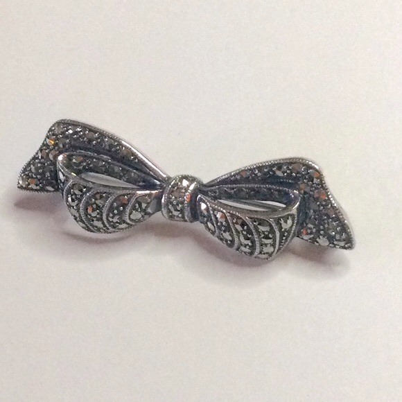 JUDITH JACK STERLING SILVER MARCASITE BOW BROOCH VINTAGE